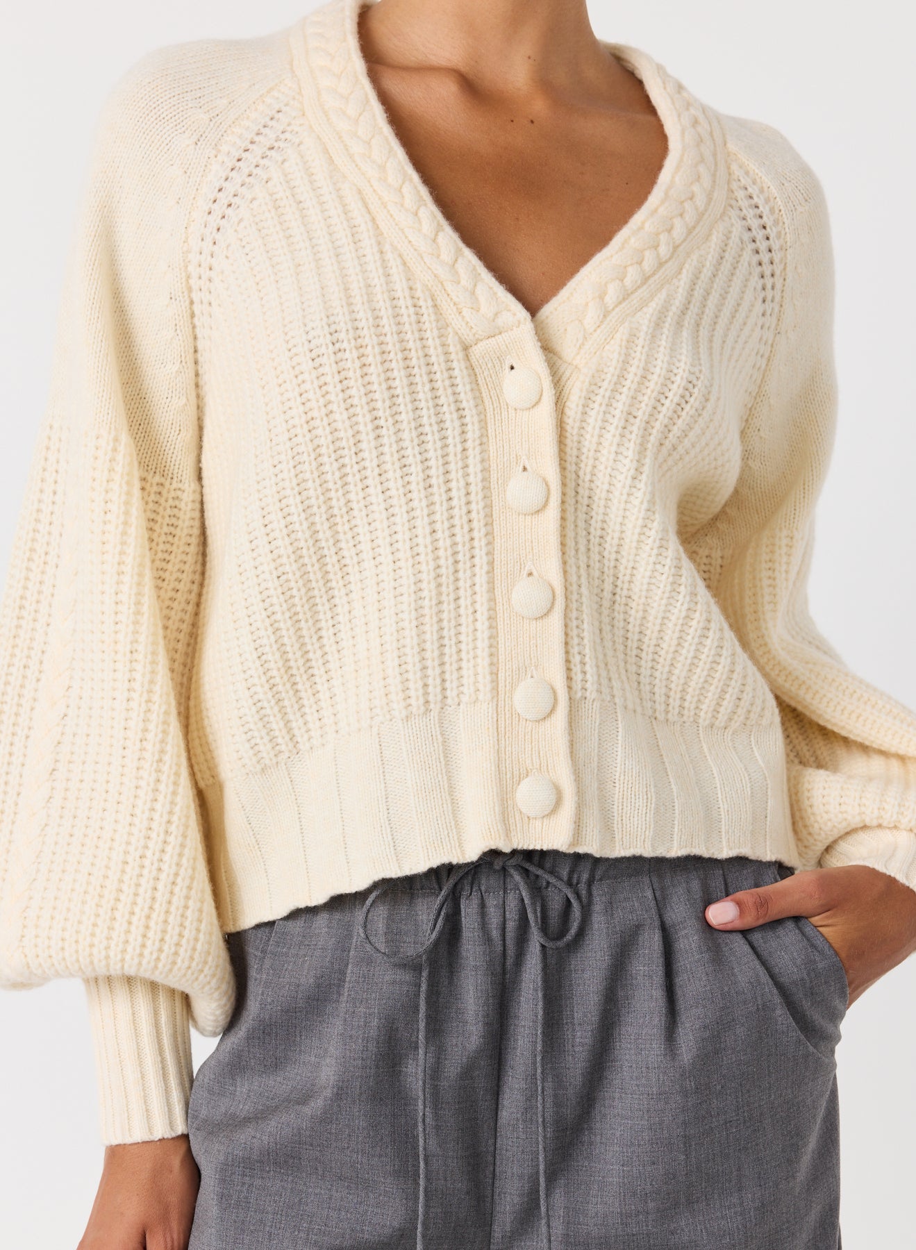 Bronwyn Wool Cotton Knit Cardigan | Cream – Joslin