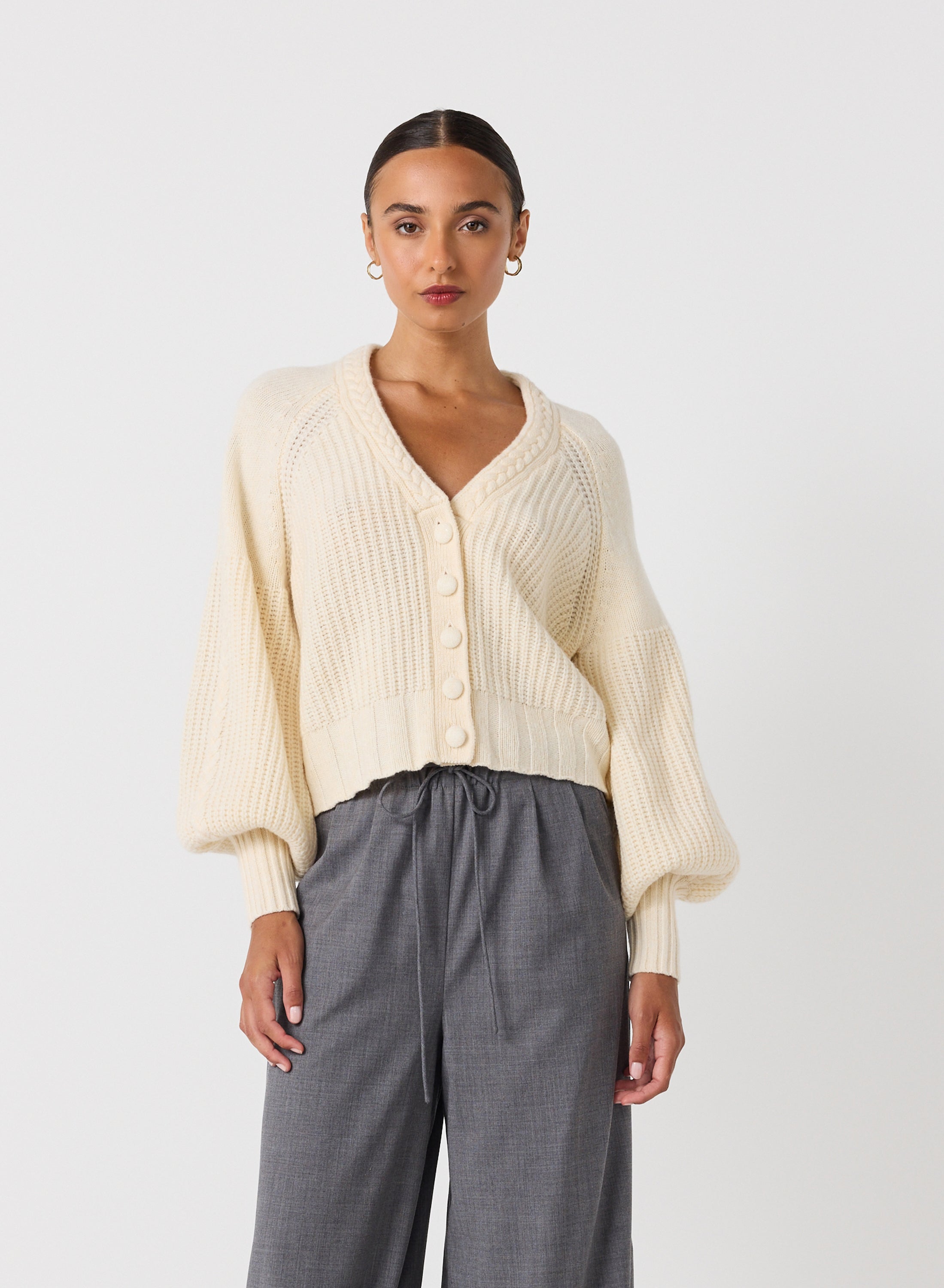 Bronwyn Wool Cotton Knit Cardigan | Cream – Joslin